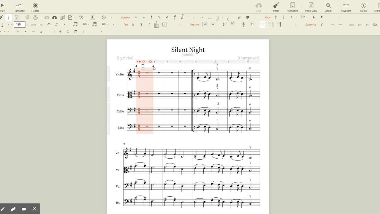 Adding measures in Noteflight