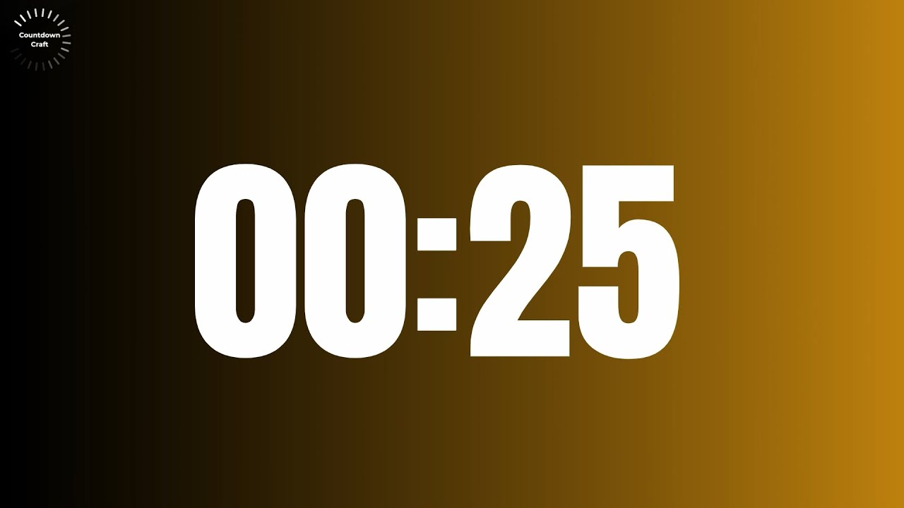 25 Seconds Countdown Timer (in Black & Gold Background)