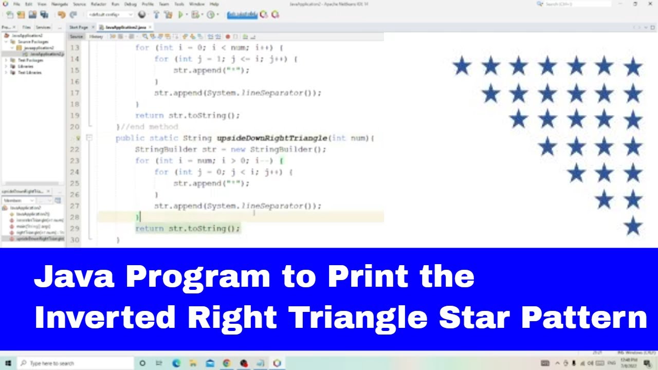 Java Program to Print the Inverted Right Triangle Star Pattern