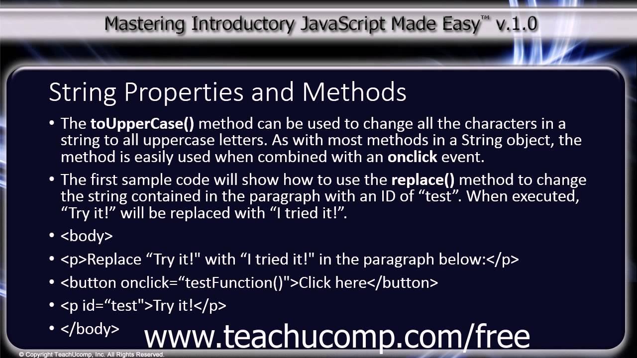 JavaScript Training Tutorial String Properties and Methods