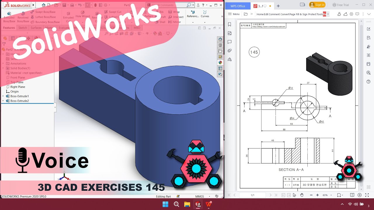 SolidWorks | 3D CAD EXERCISES 145 | StudyCadCam | Solution Tutorial |