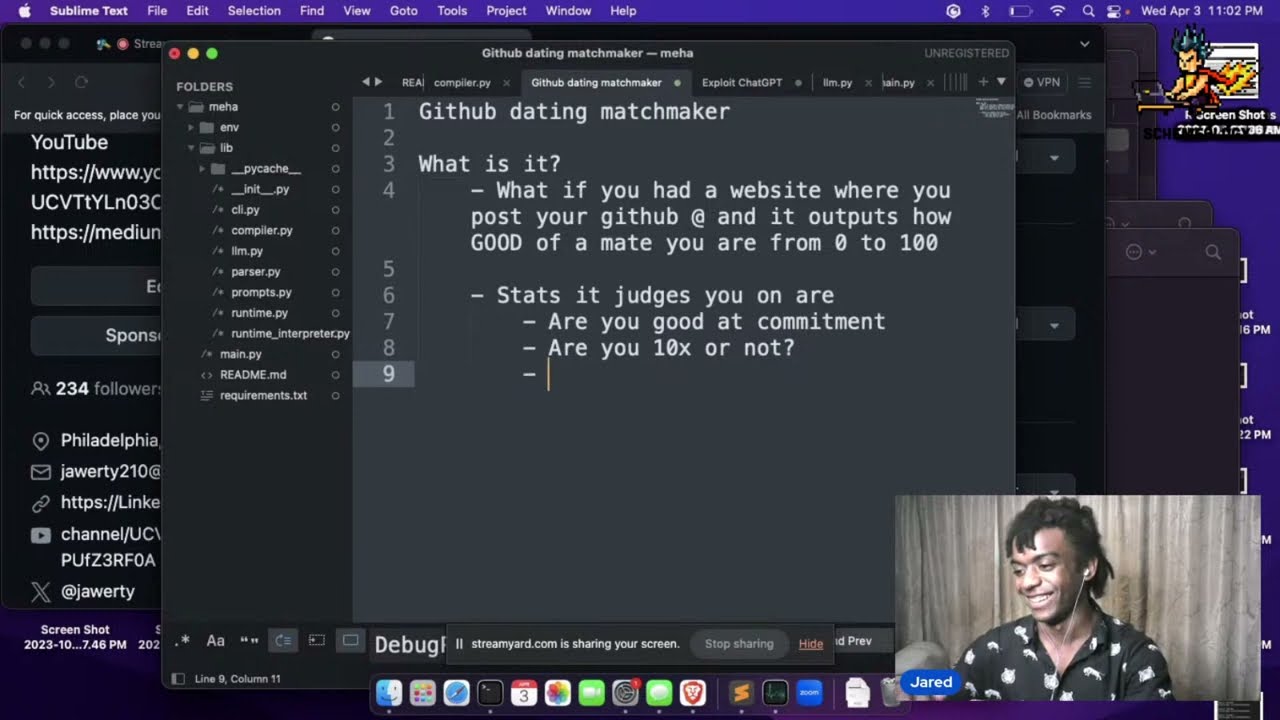 BUILDING A GITHUB DATING MATCHMAKER | @jaredthecoder stream