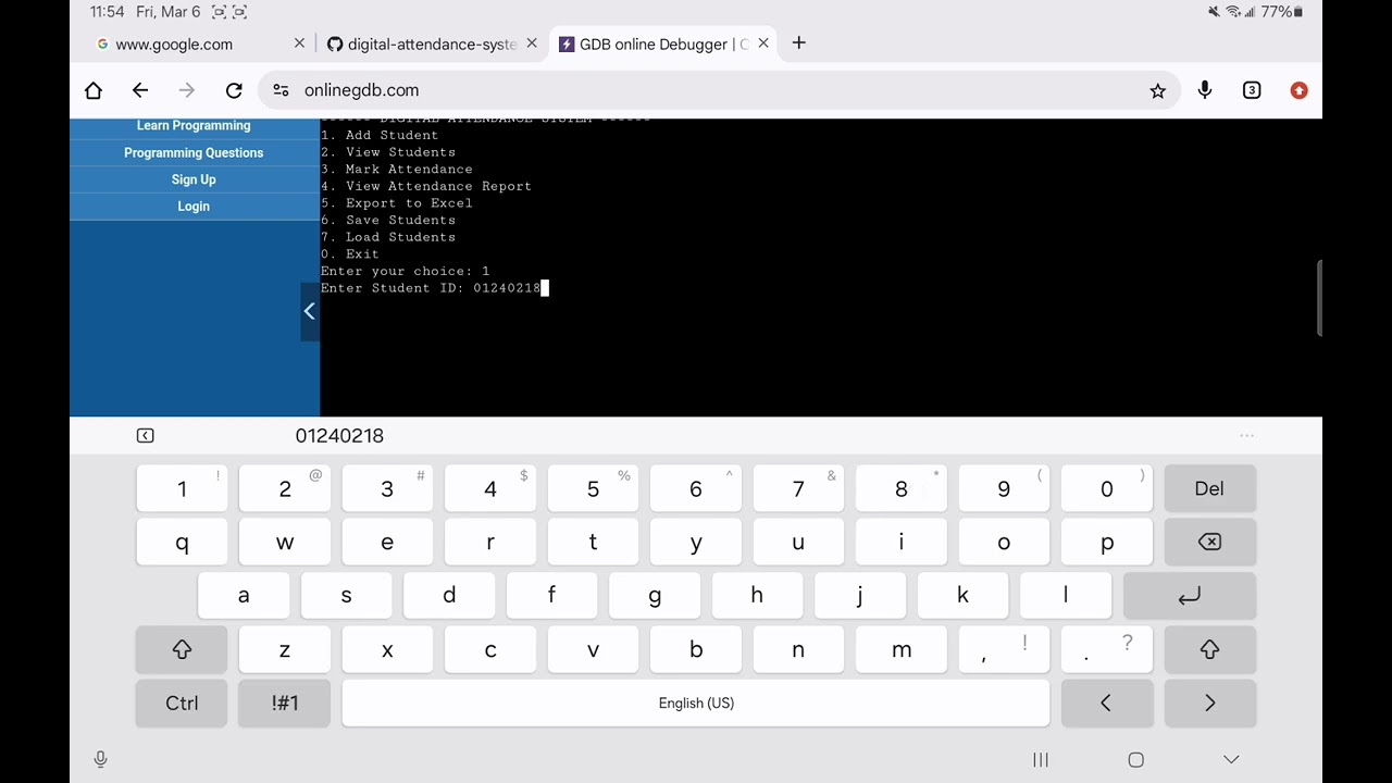 DIGITAL ATTENDANCE SYSTEM (C++ VS CODE AND GITHUB)