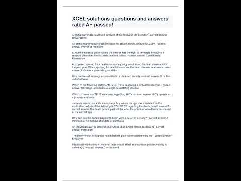 XCEL solutions questions and answers rated A+ passed!