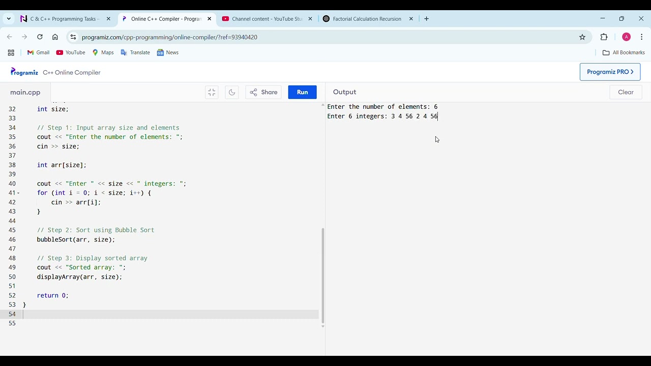 Problem Statement : Write a program that sorts an array of integers using the bubble sort algorithm.