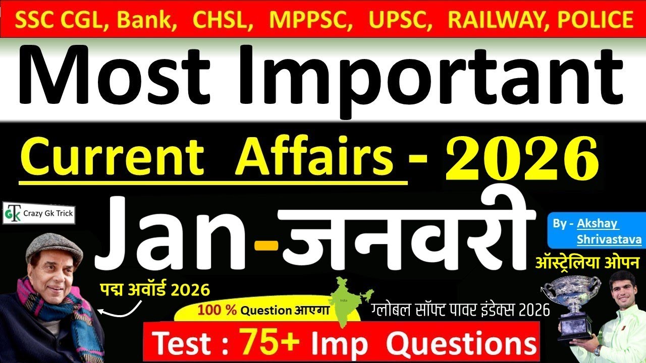 Current Affairs - January 2026 | Imp current affairs 2025 | Monthly Current Affairs  | Akshay sir