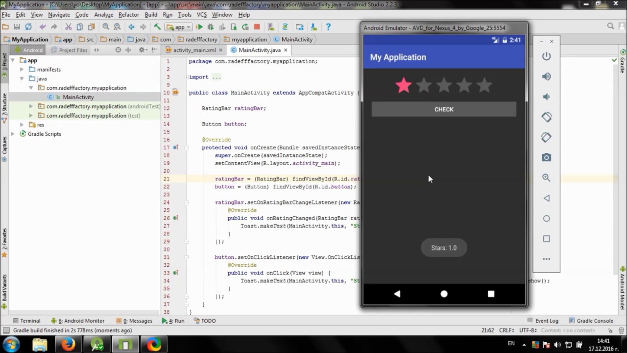Working with RatingBar in Android Studio