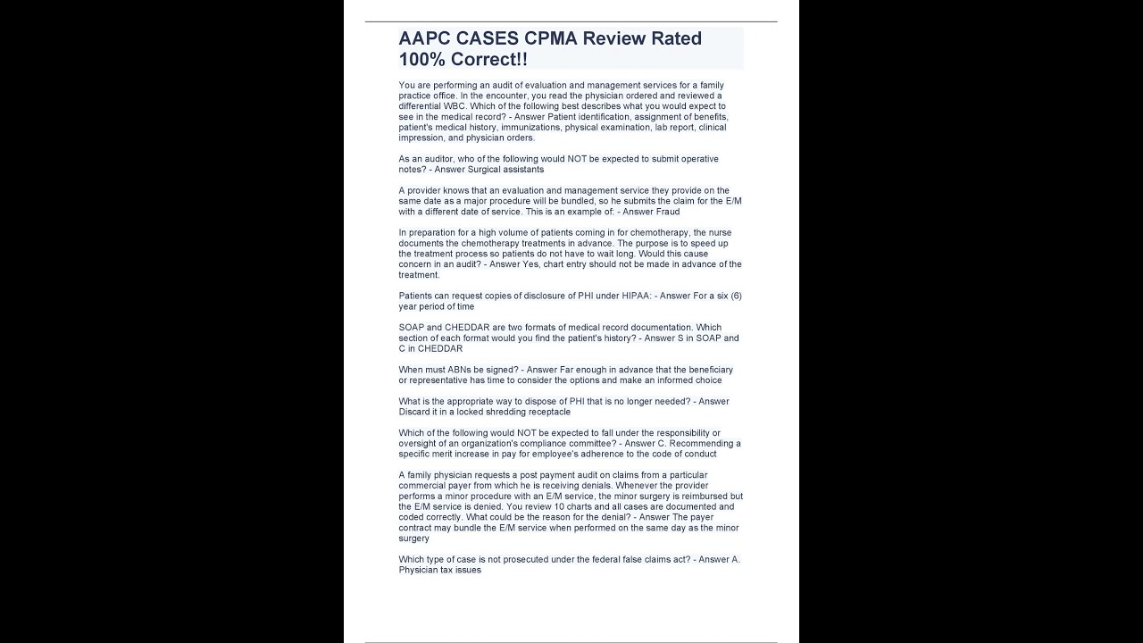 AAPC CASES CPMA Review Rated 100% Correct!!