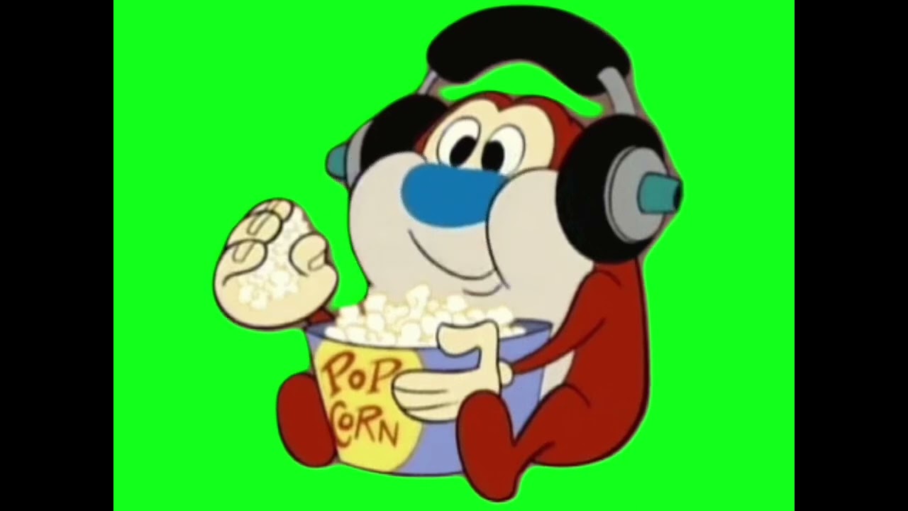 Stimpy eating popcorn green screen