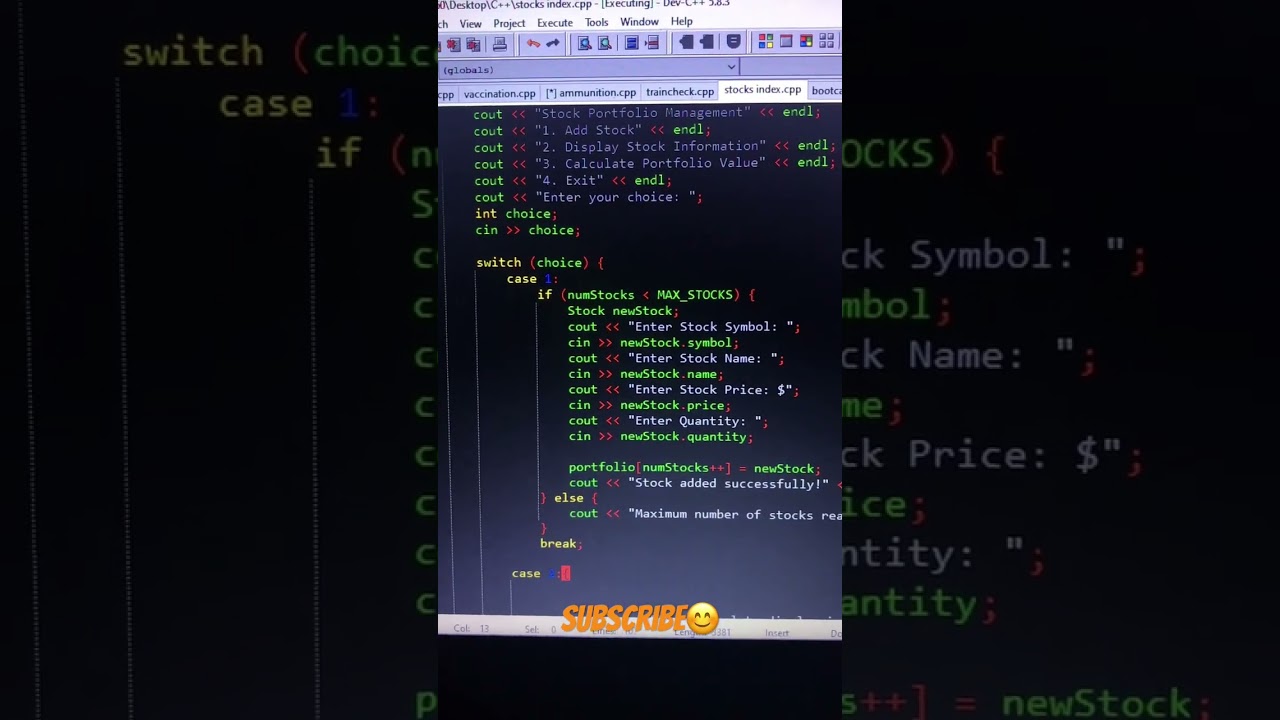 stocks portfolio IDE dev c++ #cppprogramming