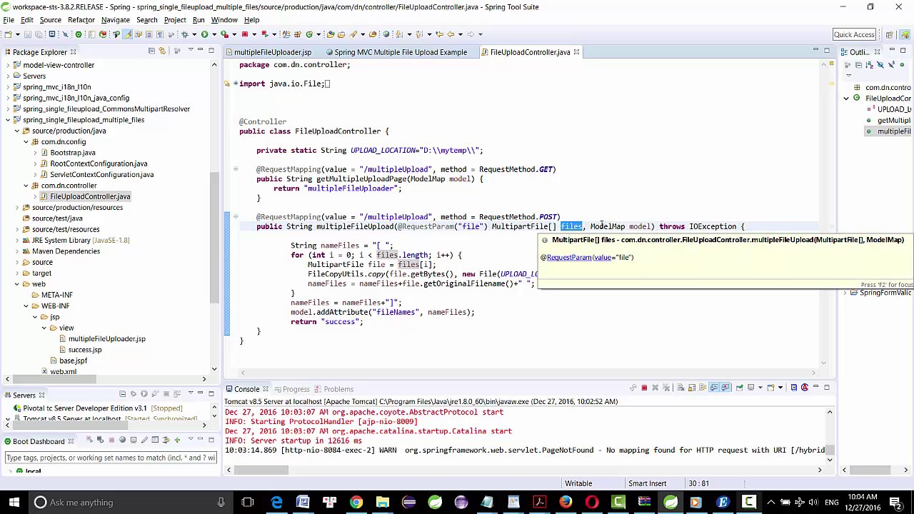 Spring MVC multiple files upload example