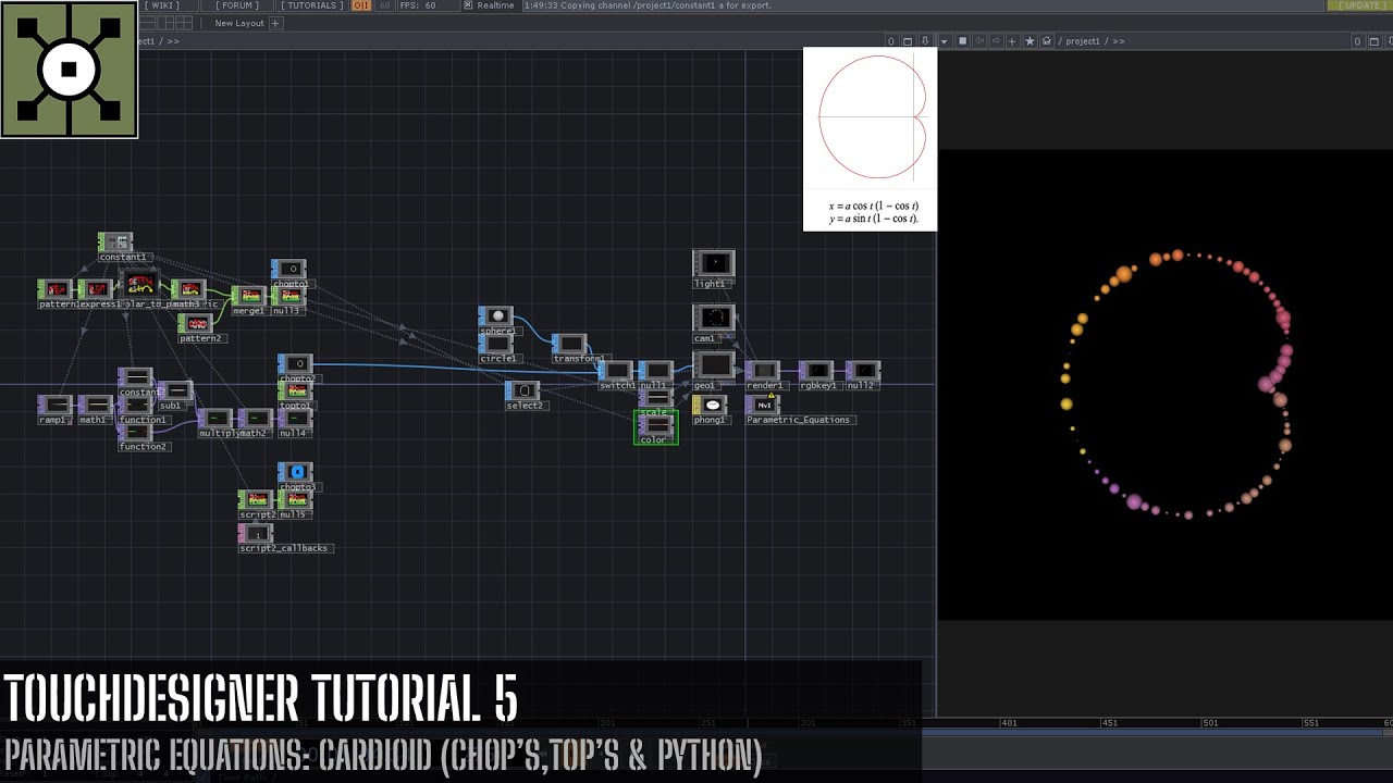 TouchDesigner Tutorial 5 - Parametric Equations: Cardioid (CHOP's,TOP's & Python)