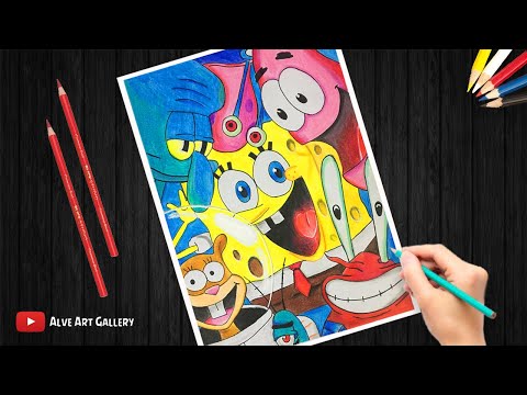 How to Draw SpongeBob SquarePants Characters | Color Pencil Drawing | Alve Art Gallery