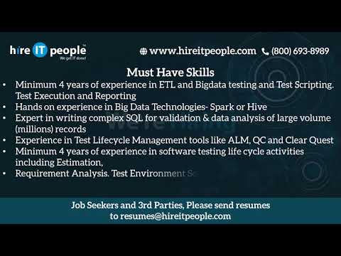Bigdata ETL Tester Jobs | RICHARDSON, TX | Job ID 32308 |