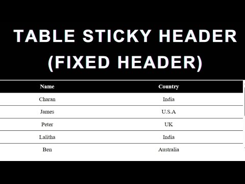 CSS Table Header Row Position Always Sticky (Table Header Visible)