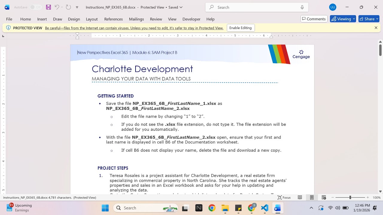New Perspectives Excel 365 | Module 6: SAM Project B Charlotte Development