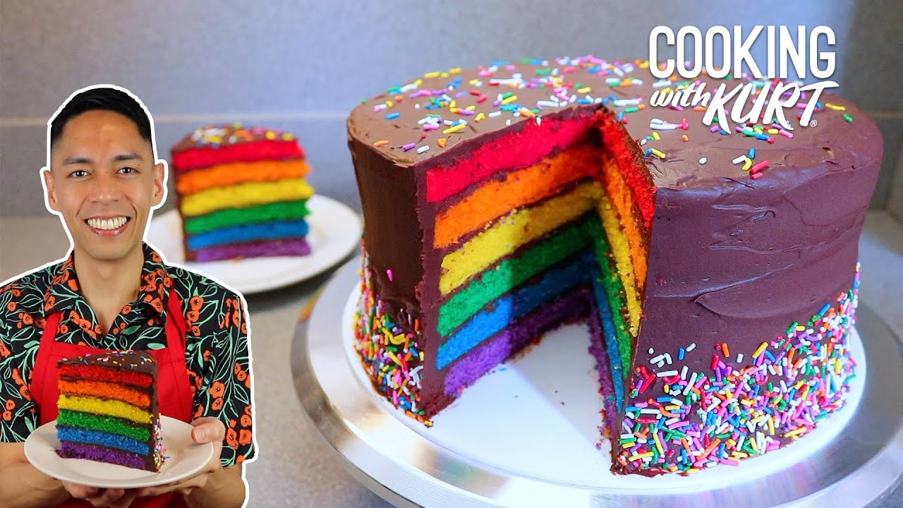 Rainbow Layer Cake with Rich Chocolate Ganache Frosting and Rainbow Sprinkles | Cooking with Kurt