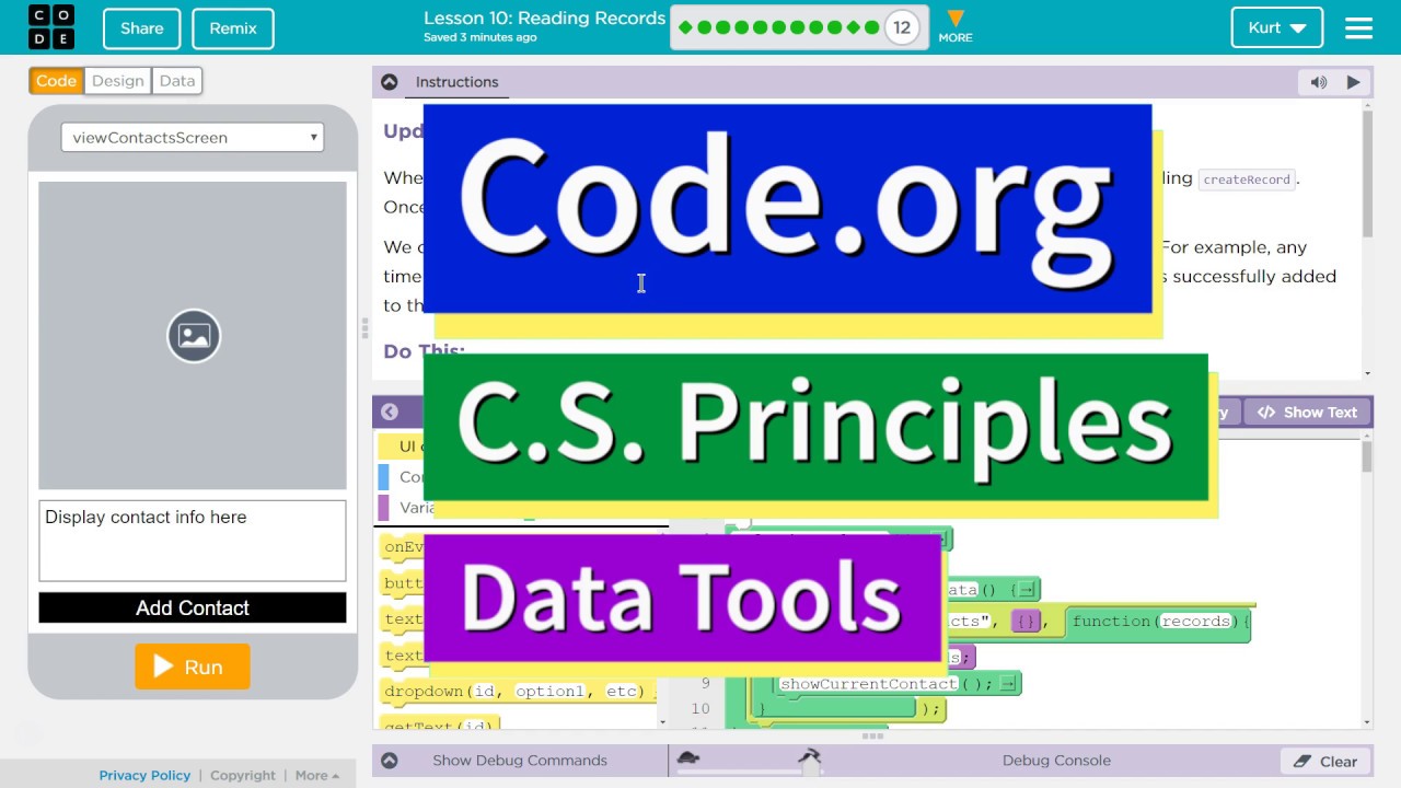 Reading Records Lesson 10.12 Tutorial with Answers Code.org CS Principles
