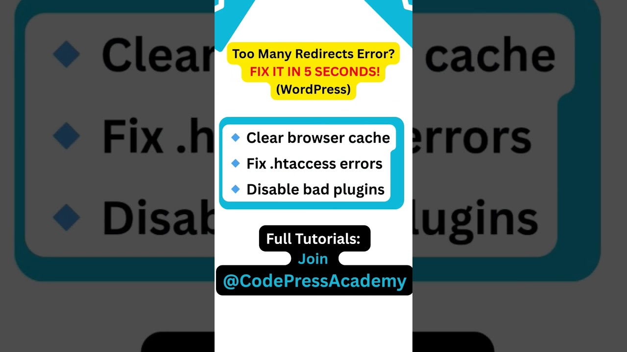 Too Many Redirects Error? FIX IT IN 5 SECONDS! (WordPress) #codepressacademy  #shorts #ytshorts