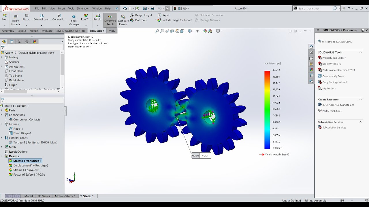 Gears Analysis using SolidWorks Simulation