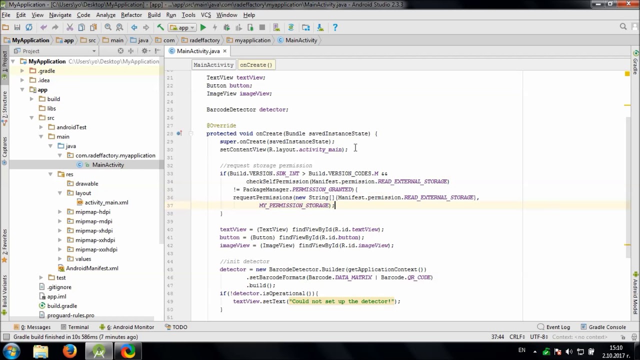 Develop simple Barcode Reader in Android Studio