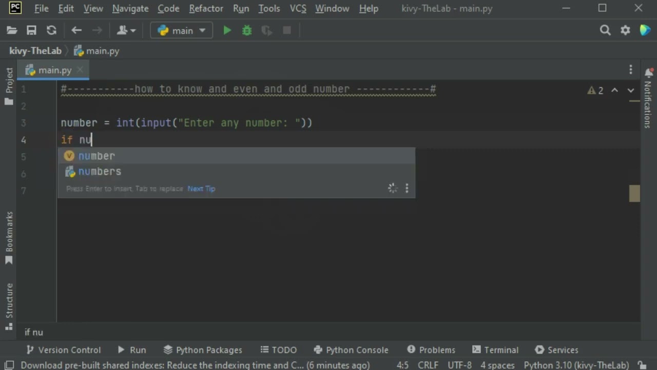 A simple code in Python to know if a number is even or odd using Pycharm #python #programming