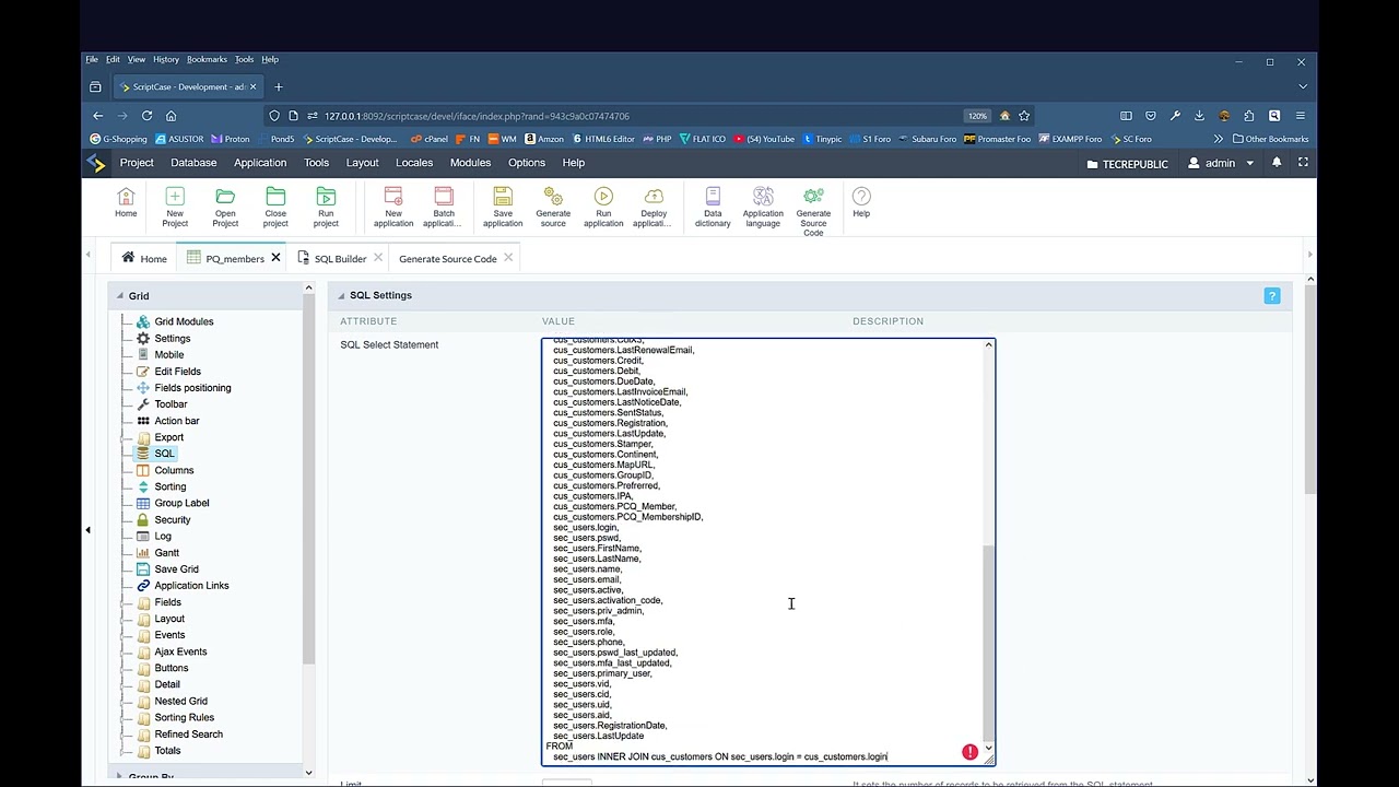 SCRIPTCASE BUGS - SQL builder vs grid
