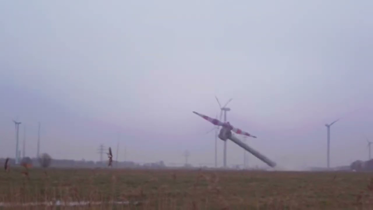 All wind turbine falling down maus up