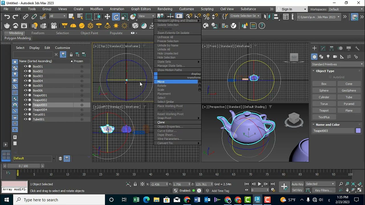3ds Max 2023: Transform Tools (Move, Copy, Clone, Rotate, Scale) & Selection