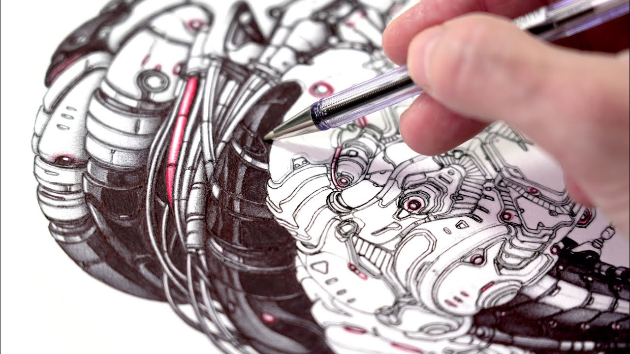 Time Lapse full ballpoint pen mecha drawing