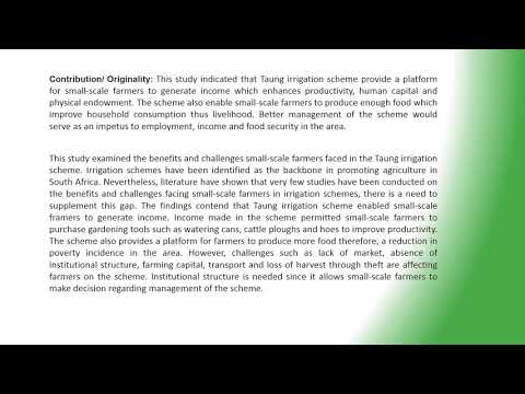 An exploratory study in to the benefits and challenges facing small scale farmers in the Taung irrig
