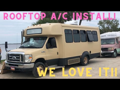 Installing our rooftop A/C on our shuttle bus! ~ Dometic Brisk Air 2