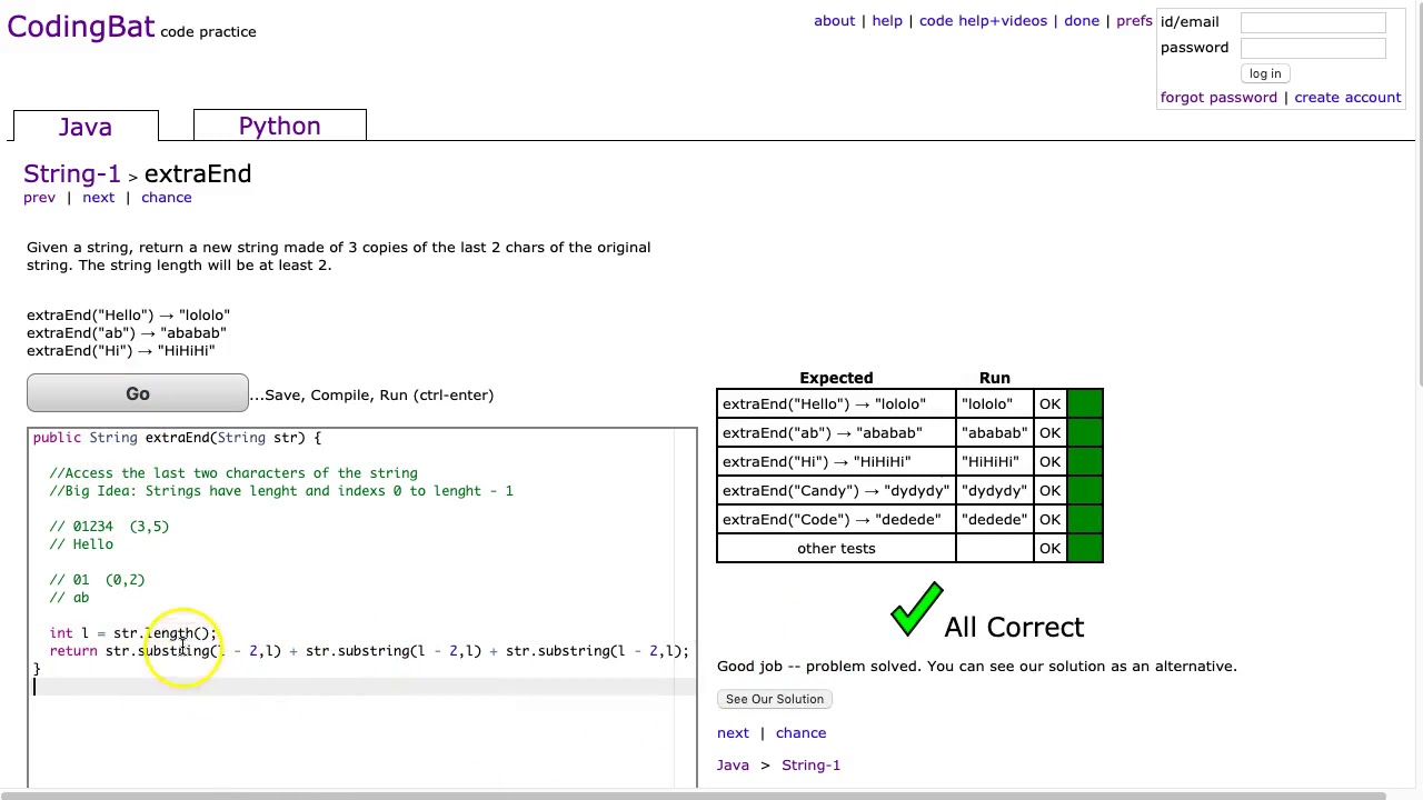 Codingbat - extraEnd (Java)