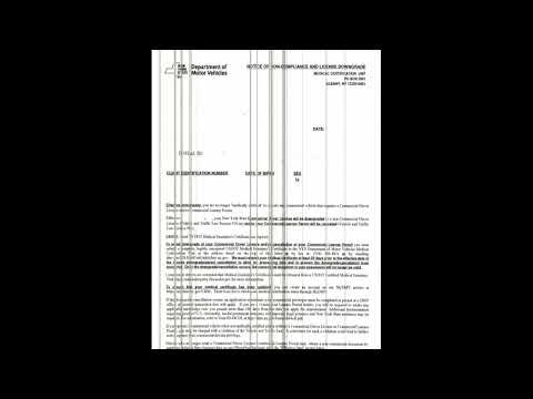 NYS DMV MEDICAL DOT CERTIFICATION LETTER