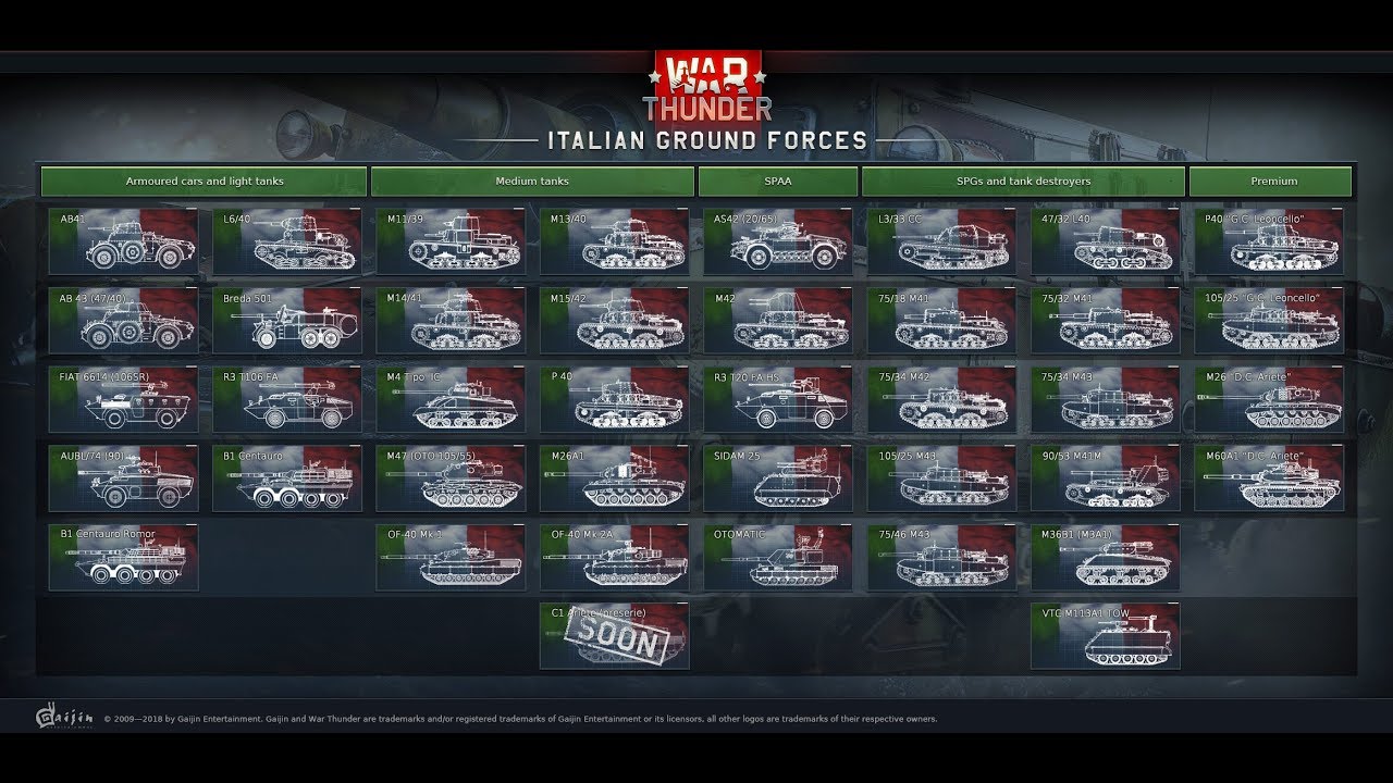 War Thunder - Upcoming Content - Italian Ground Forces Preliminary Release Tree