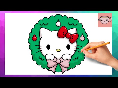 How To Draw Hello Kitty Christmas Wreath | Sanrio | Cute Easy Step By Step Drawing Tutorial