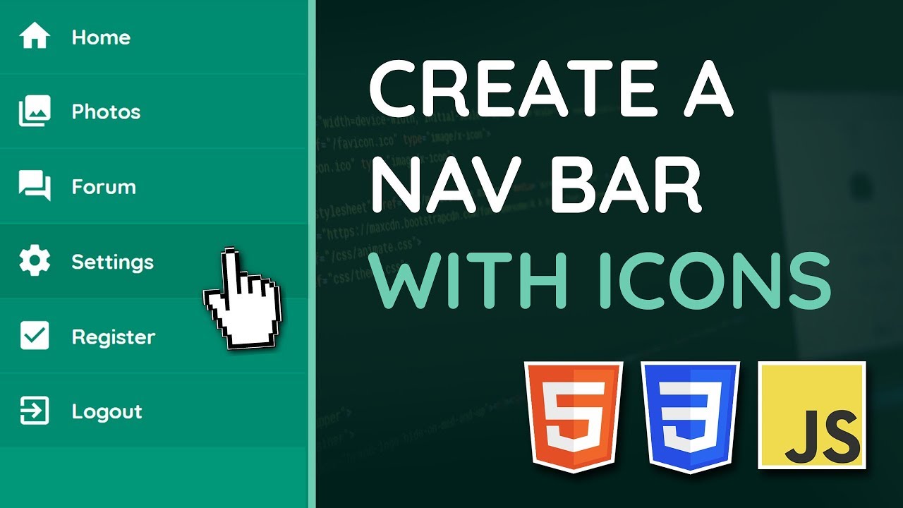 Create a Navigation Bar with Icons - HTML, CSS & JavaScript Tutorial For Beginners | Web Design