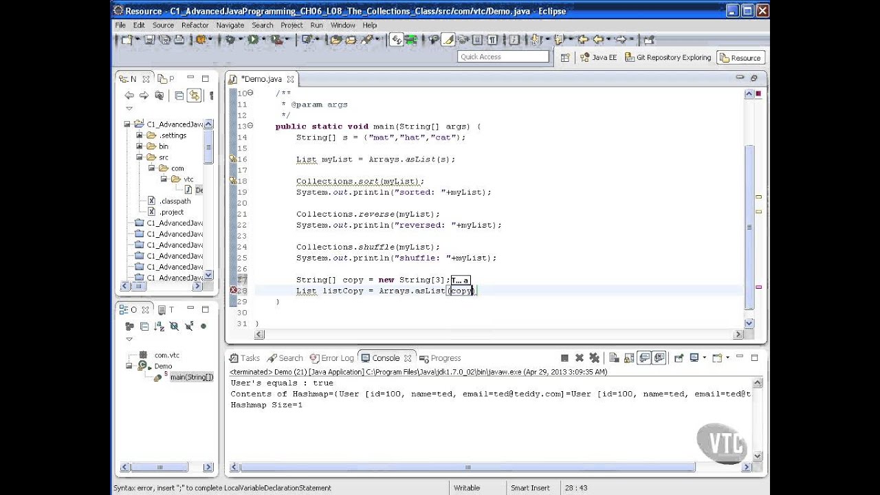 VTC Player   Advanced Java Programming Java SE 7, The Collections Class