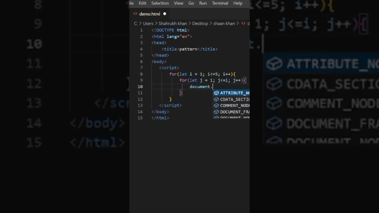 Star Pattern Program javascript #shorts #youtubeshorts