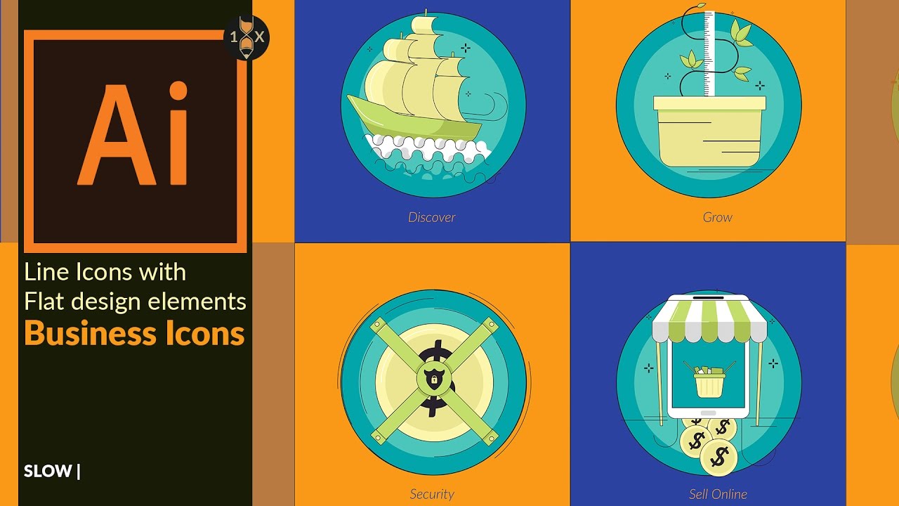 Drawing Modern Line icons with flat design elements