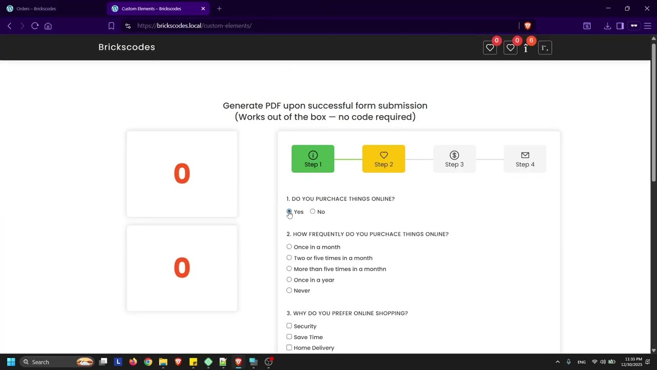 Bricks Builder - Native Form + Alpine.js - Generate PDF on Successful Submission