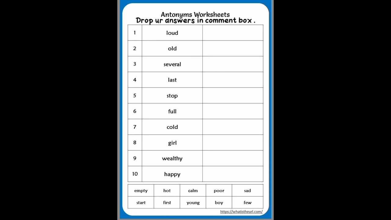 Antonyms worksheet # Grammer