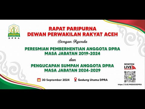 Video: Pelantikan Anggota DPRA Periode 2024-2029
