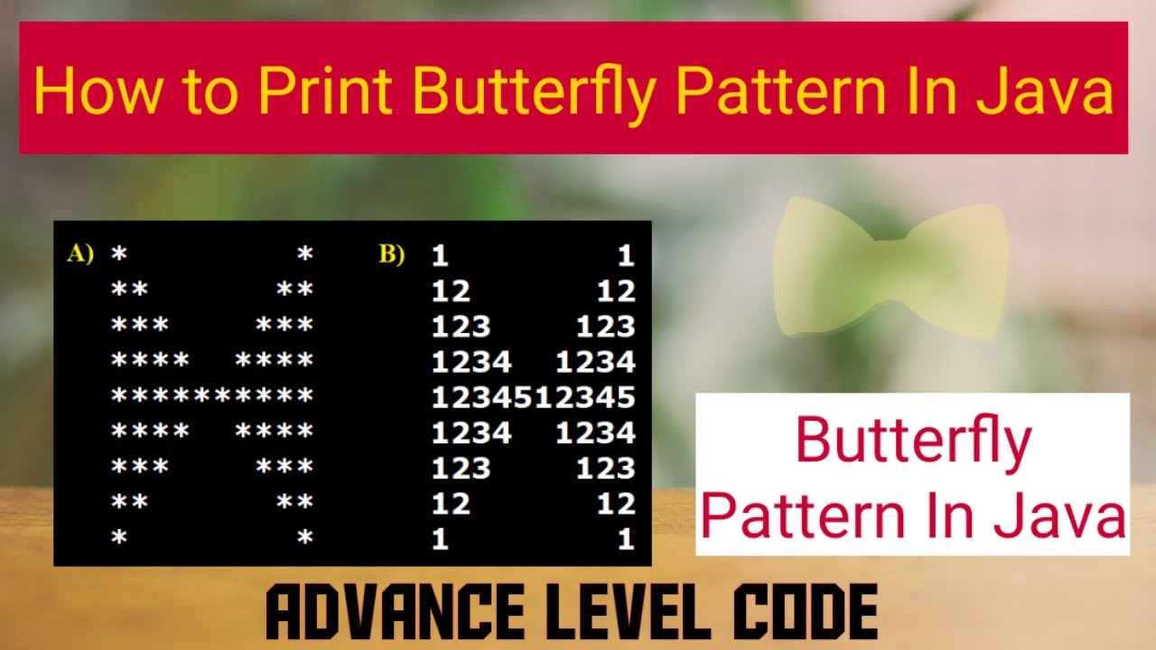 Butterfly Pattern In Java - Advance level | How to print Butterfly Pattern| Pattern Programs in Java