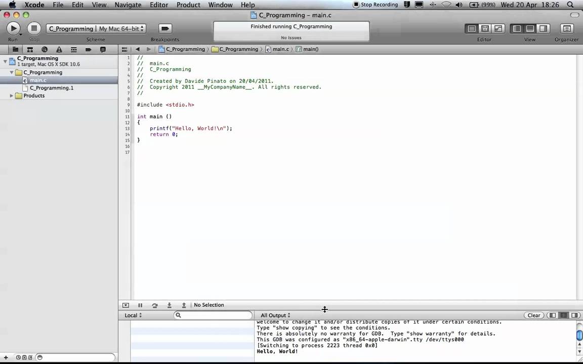 Compiling C with XCode 4