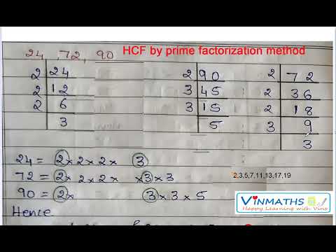 HCF of 24,72 and 90 by prime factorization method video