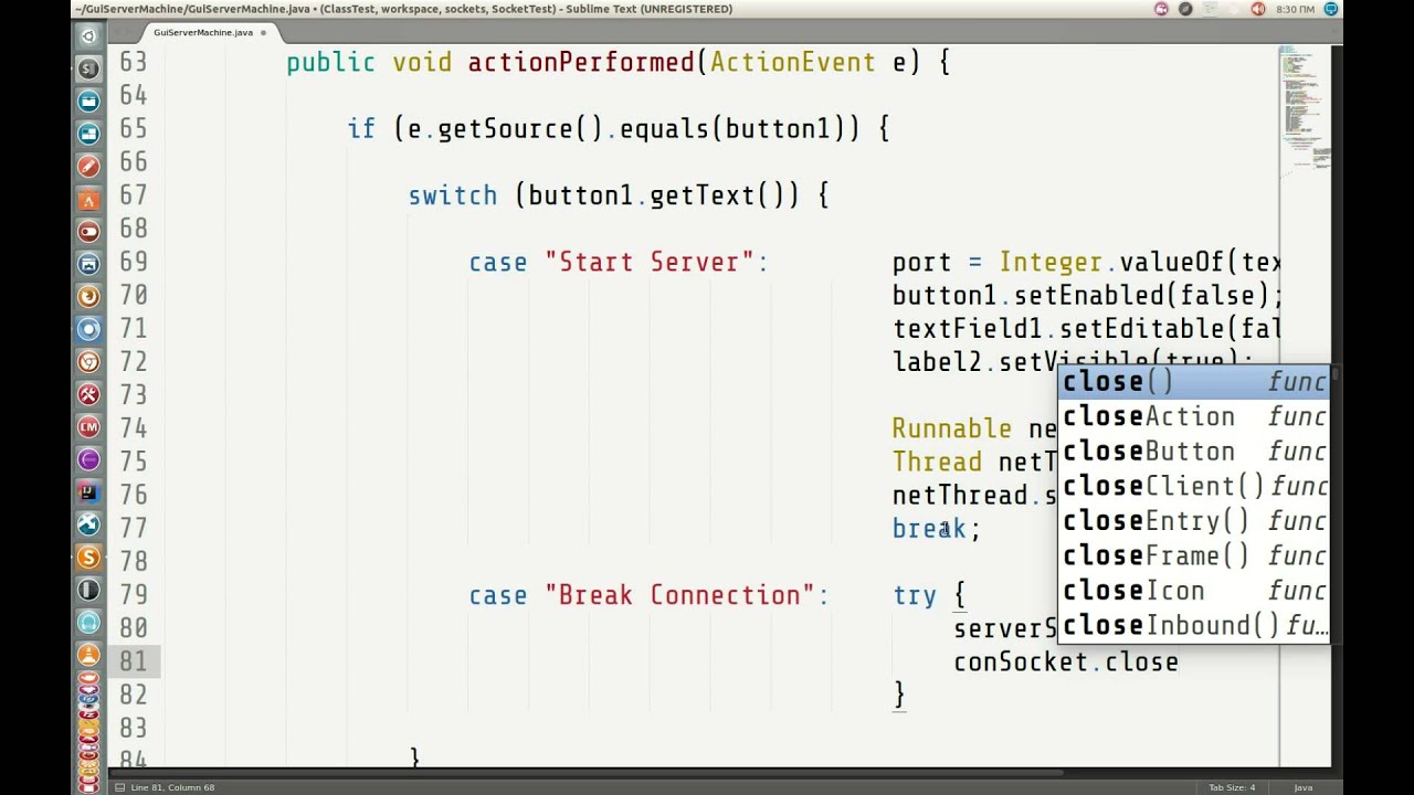 Java server with graphical user interface (live code / no commentary)