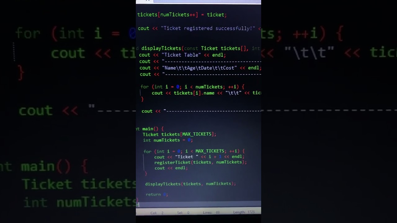 ticket table c++ #coding #cpp #code #codemasters #codinglife #codingninja #coderstokyo #coders
