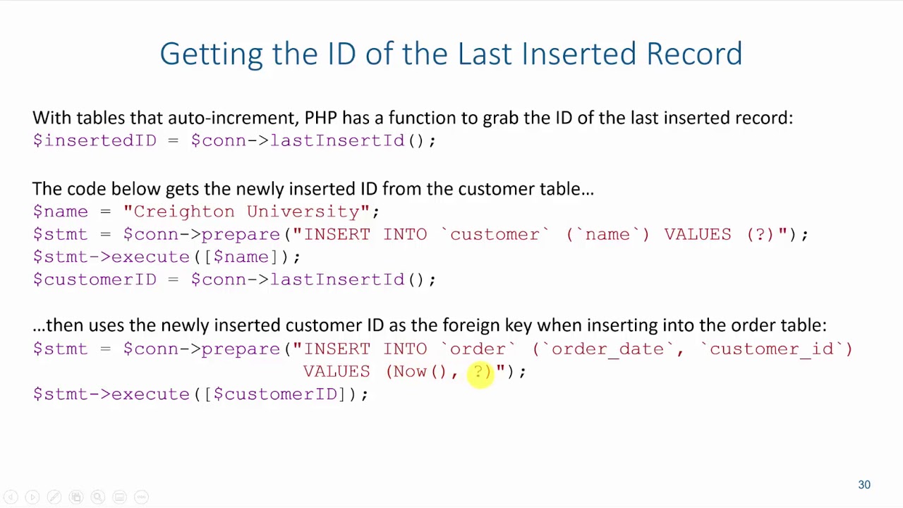 Database Application Development: Other Commands Using Last Insert ID with PHP and MySQL