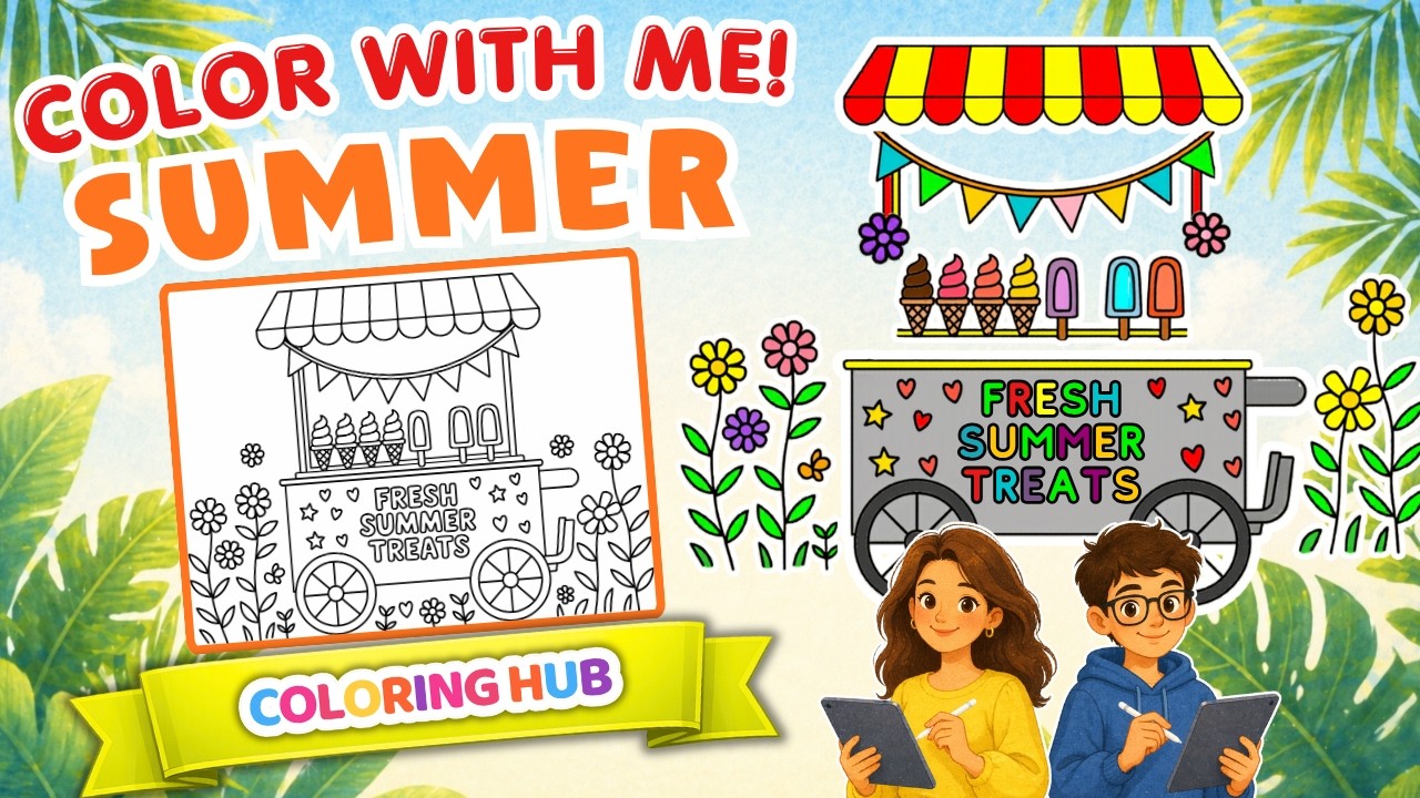 Color with Me Summer-themed Pages for Kids & Adults | Relaxing and Fun Coloring by ColoringHub